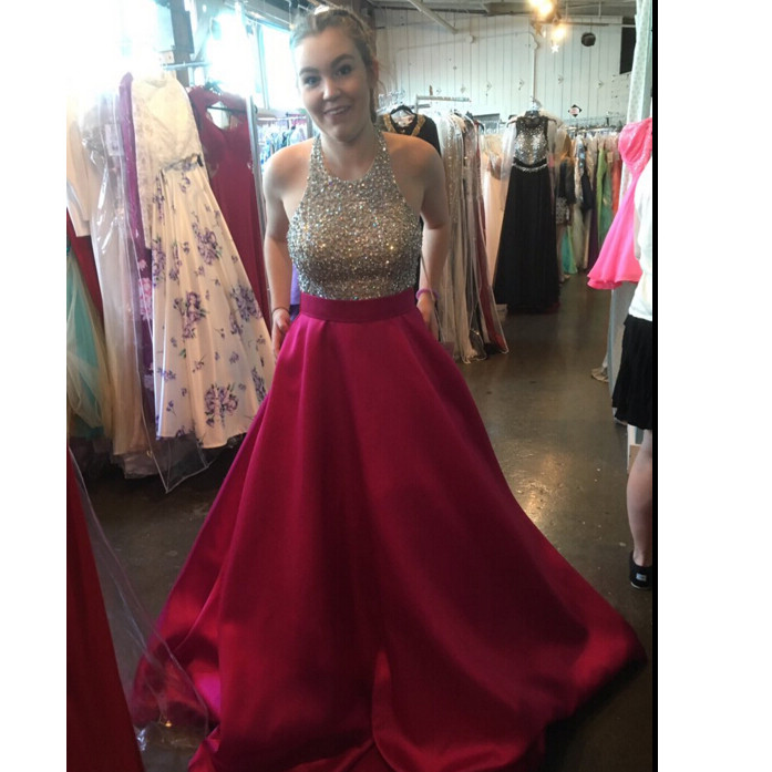 Halter Neckline Prom Dress With Pockets Evening Party Dresses Pst0728 ...